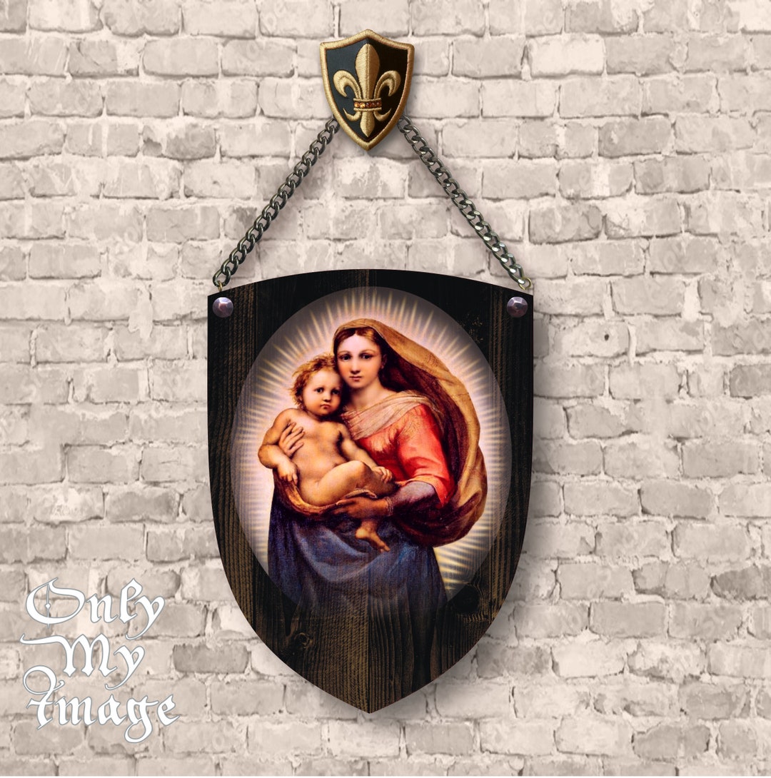 Virgin Mary and Baby Jesus Icon on Wooden Shield With Real Nails ...