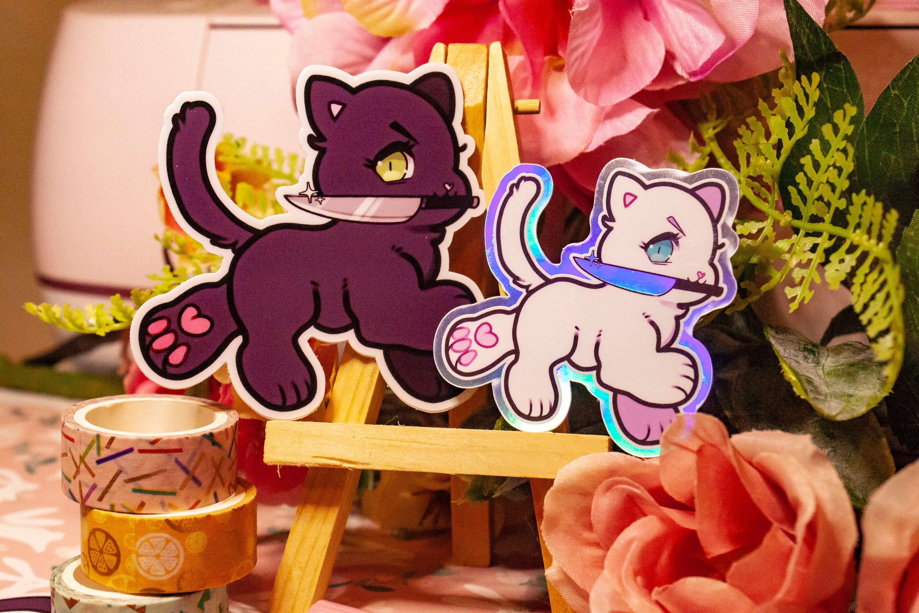 Cute knife cat sticker | Etsy