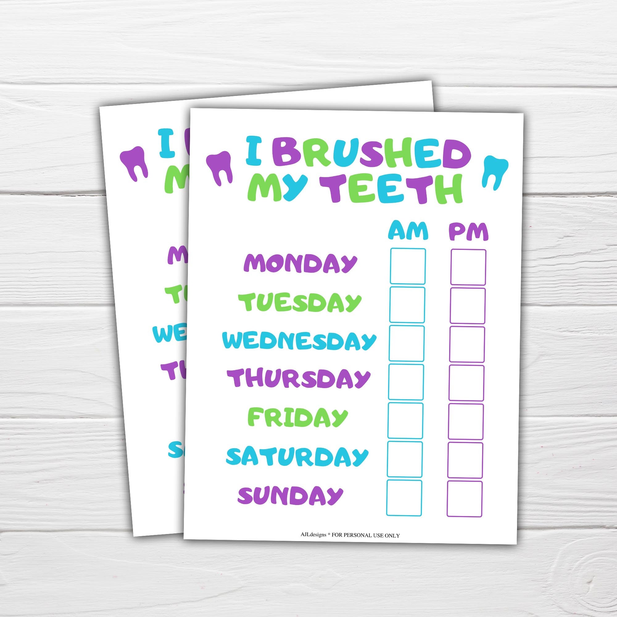 Tooth Brushing Chart Printable INSTANT DOWNLOAD - Etsy Canada