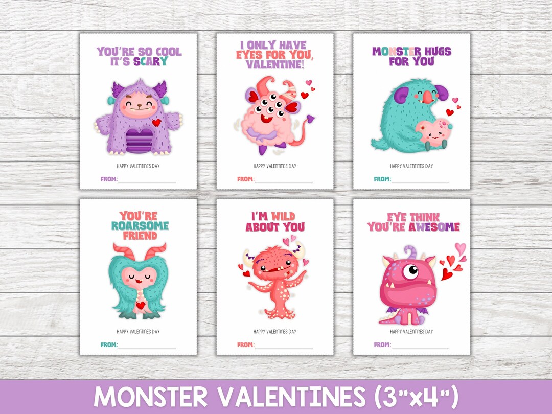 Printable Monster Valentines, Classroom Valentines Day Cards for Kids ...