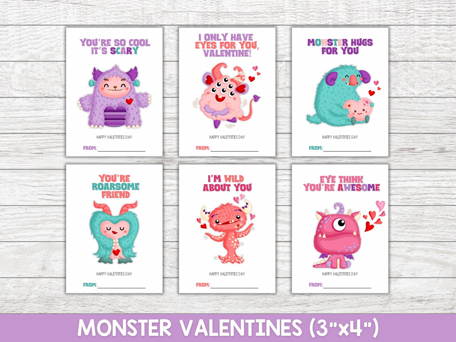Printable Monster Valentines, Classroom Valentines Day Cards for Kids ...