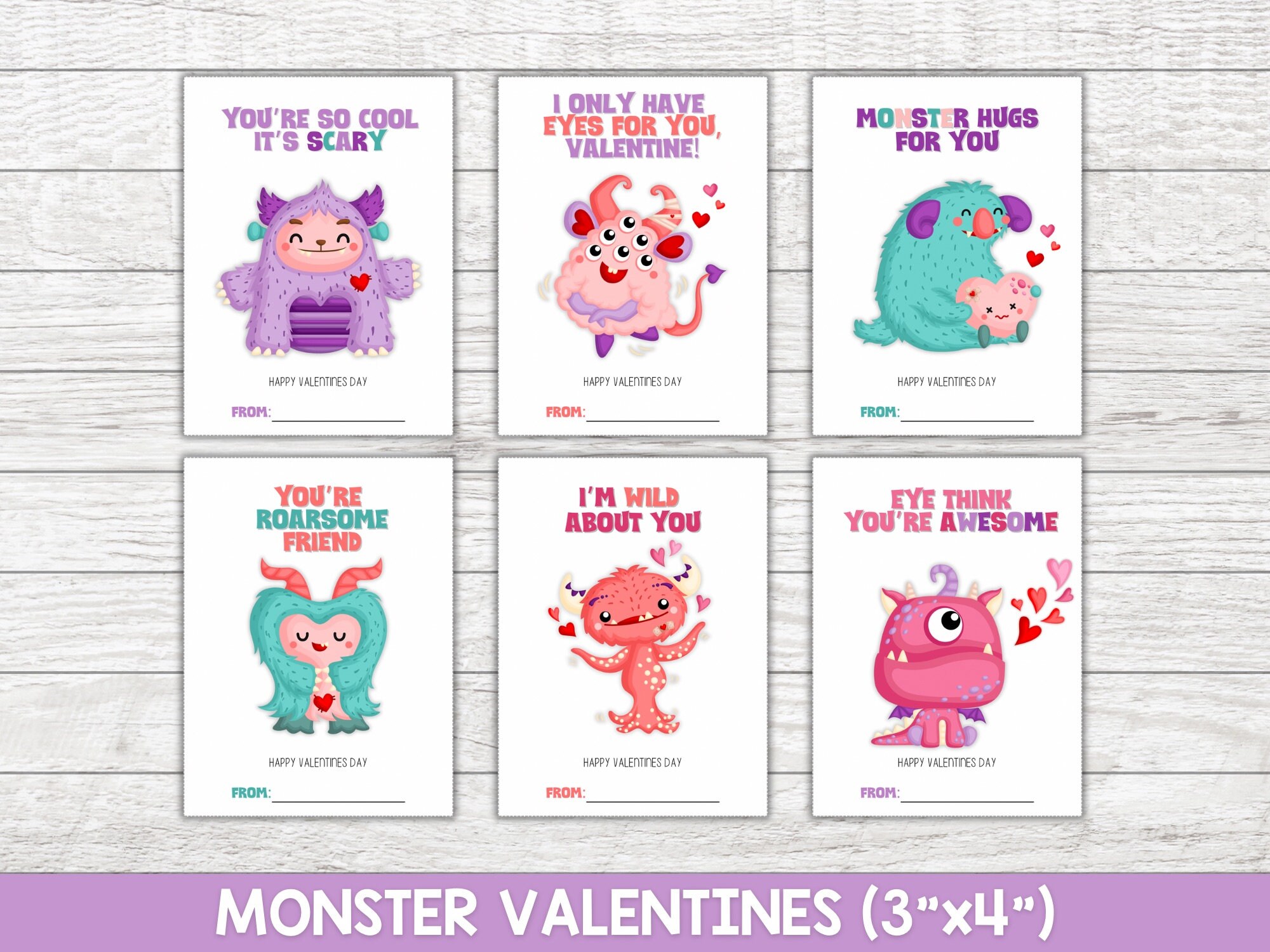 Printable Monster Valentines, Classroom Valentines Day Cards for Kids ...