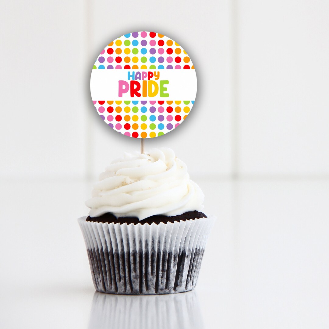 Rainbow Gay Pride Cupcake Toppers Circle Tags LGBTQ Favor Tag Equality ...