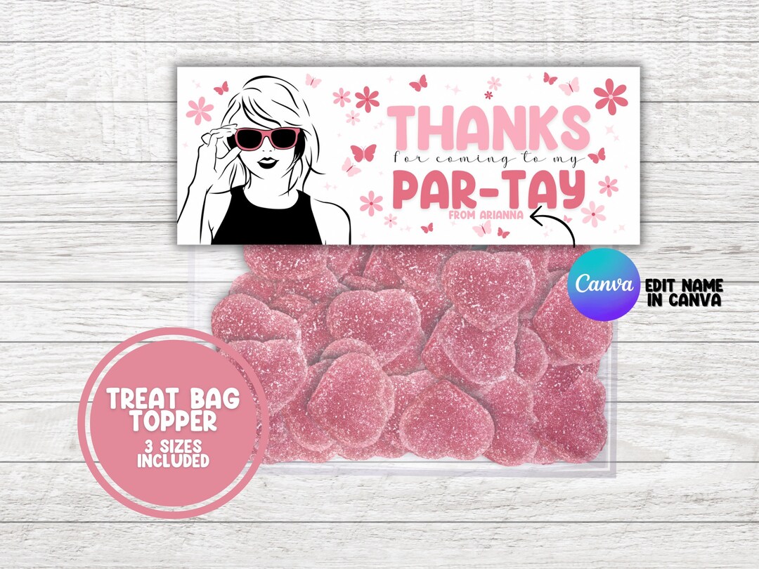 EDITABLE Printable Taylor Swift Thank You Par-tay Treat Bag Topper ...