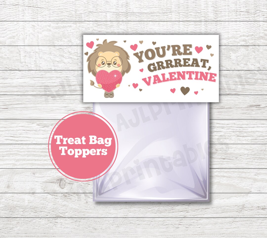 PRINTABLE Lion Valentine Treat Bag Topper/tag, Valentines Day Cards ...