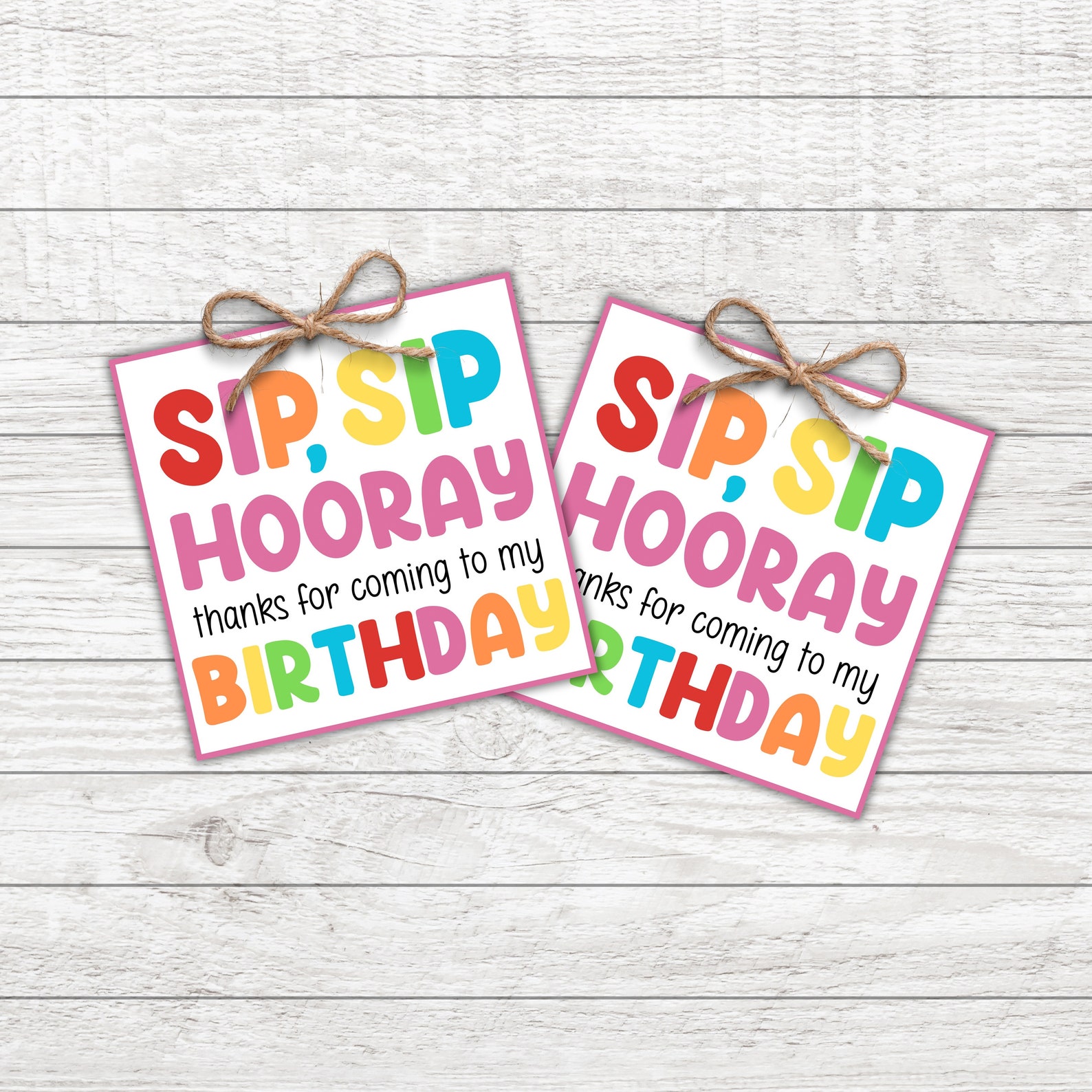 Pink Sip Sip Hooray Birthday Favor Tag, Cookie Card, Printable, Instant ...