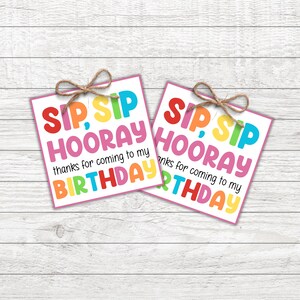 Pink Sip Sip Hooray Birthday Favor Tag, Cookie Card, Printable, Instant ...