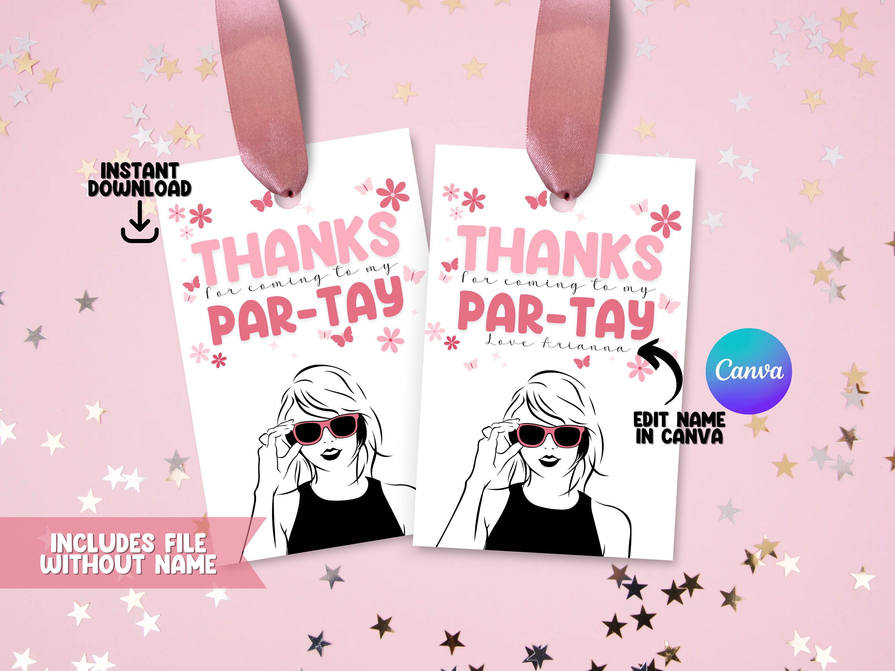 EDITABLE Printable Taylor Swift Thank You Tag, Swiftie Birthday Favor ...