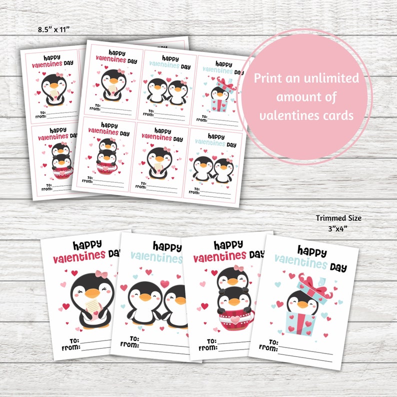 Printable Penguin Valentines, Classroom Valentines Day Cards for Kids ...