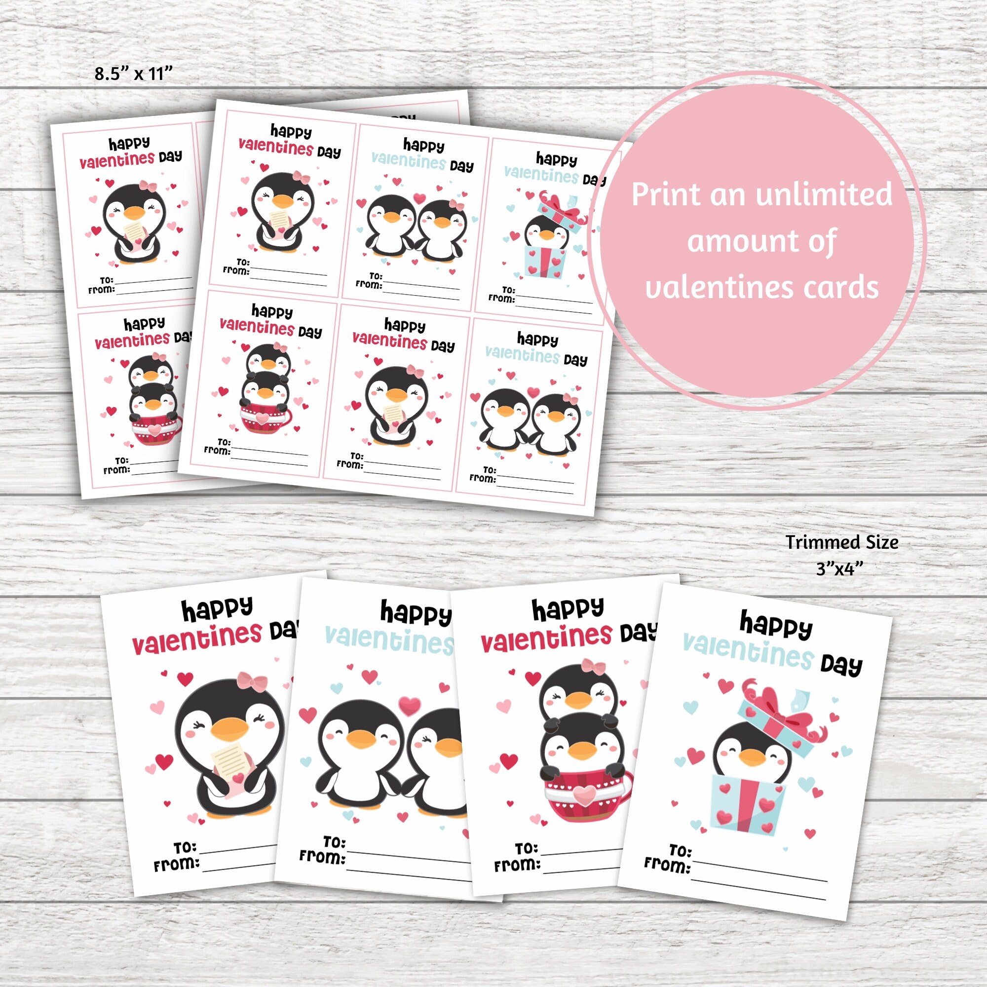 Printable Penguin Valentines, Classroom Valentines Day Cards for Kids ...