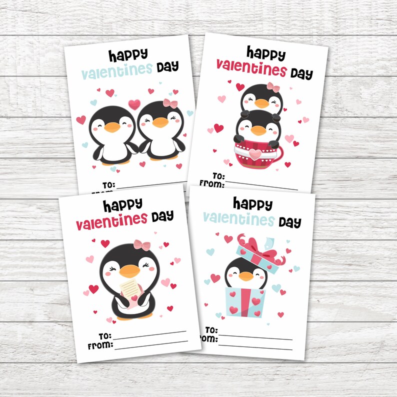 Printable Penguin Valentines, Classroom Valentines Day Cards for Kids ...