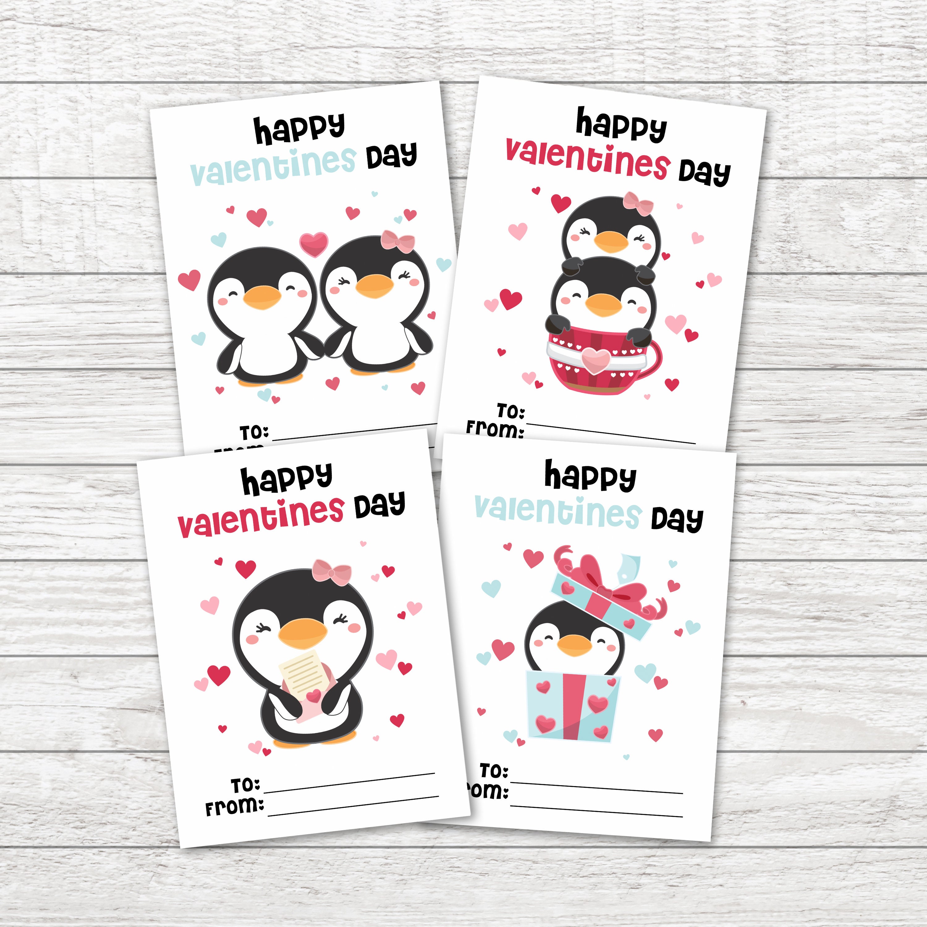 Printable Penguin Valentines, Classroom Valentines Day Cards for Kids ...