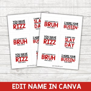 EDITABLE Funny Slang Kids Valentines, Simple Valentines Day Cards for ...