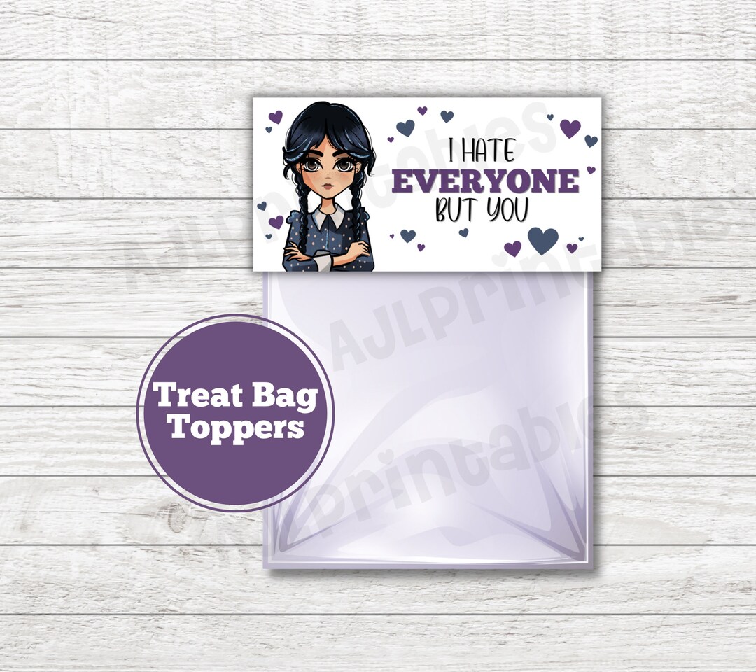 PRINTABLE Wednesday Addams Valentine Treat Bag Topper/tag, Valentines ...