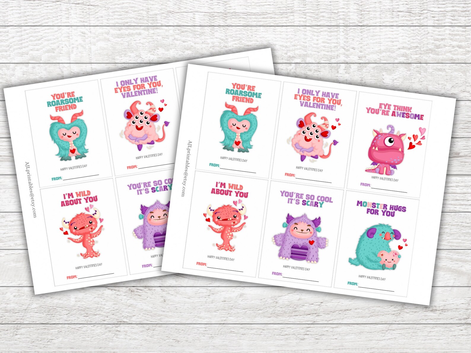 Printable Monster Valentines, Classroom Valentines Day Cards for Kids ...