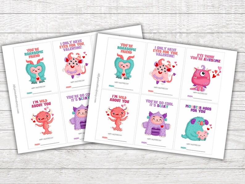 Printable Monster Valentines, Classroom Valentines Day Cards for Kids ...