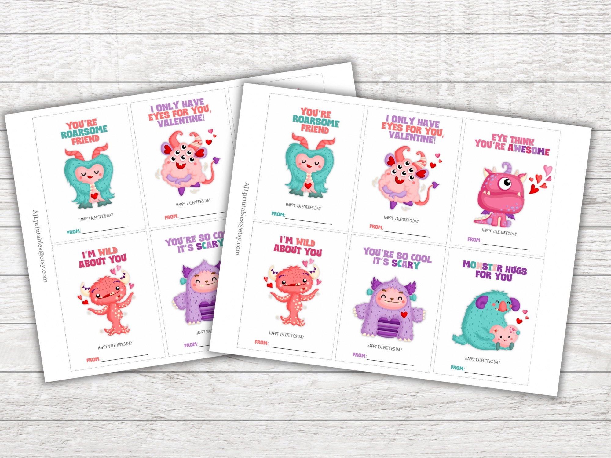 Printable Monster Valentines, Classroom Valentines Day Cards for Kids ...
