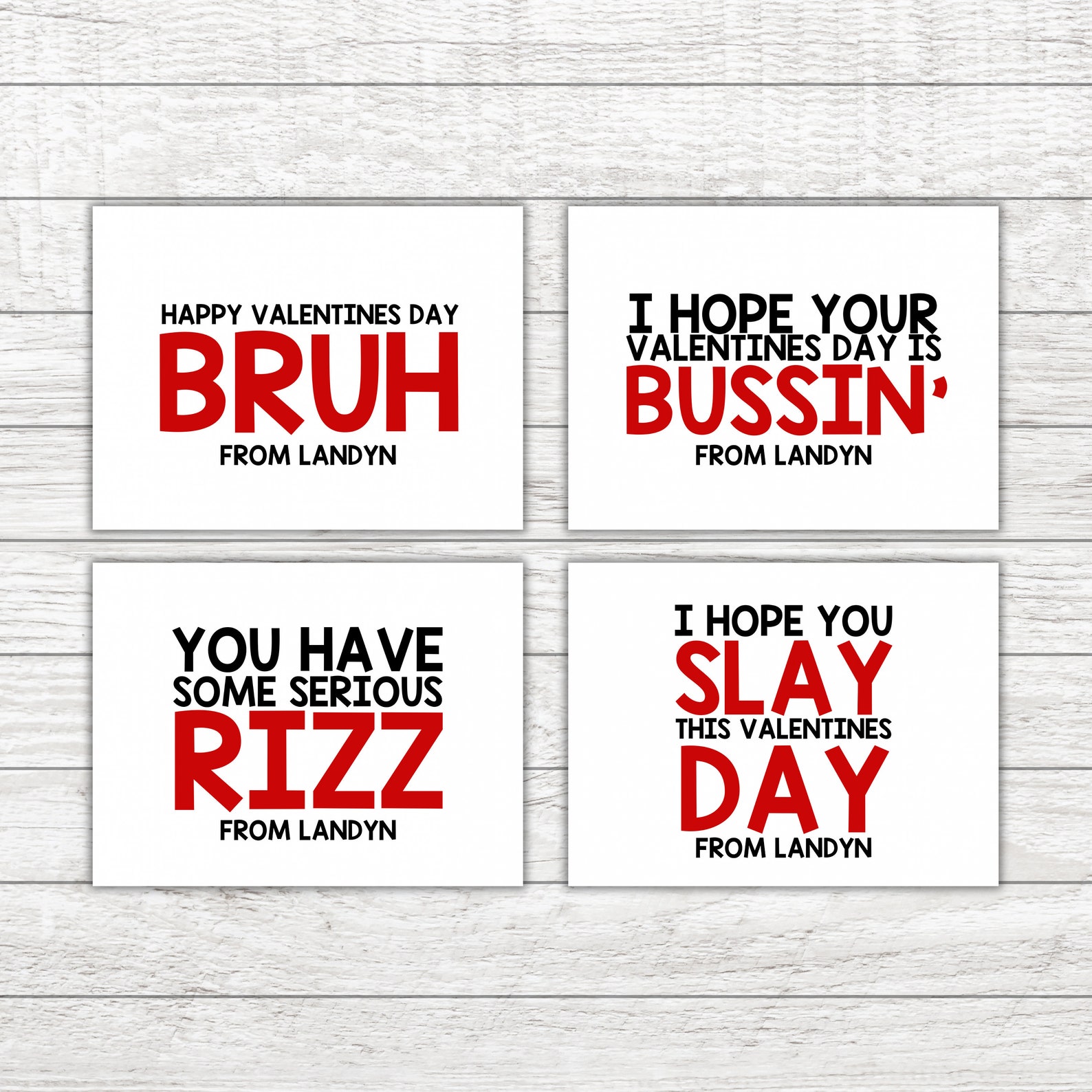 EDITABLE Funny Slang Kids Valentines, Simple Valentines Day Cards for ...