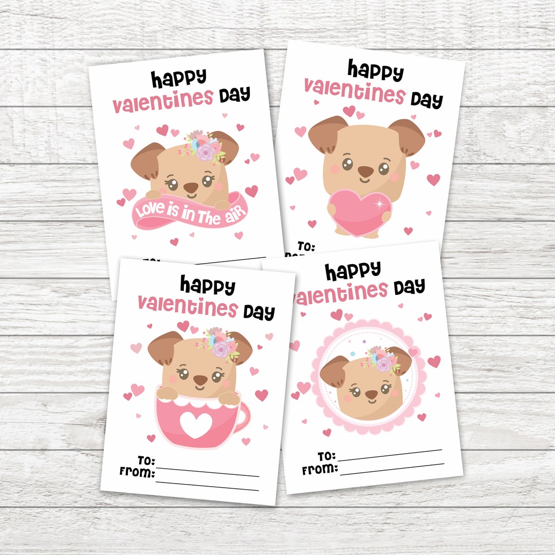 Printable Puppy Valentines, Classroom Valentine's Day Cards for Kids ...