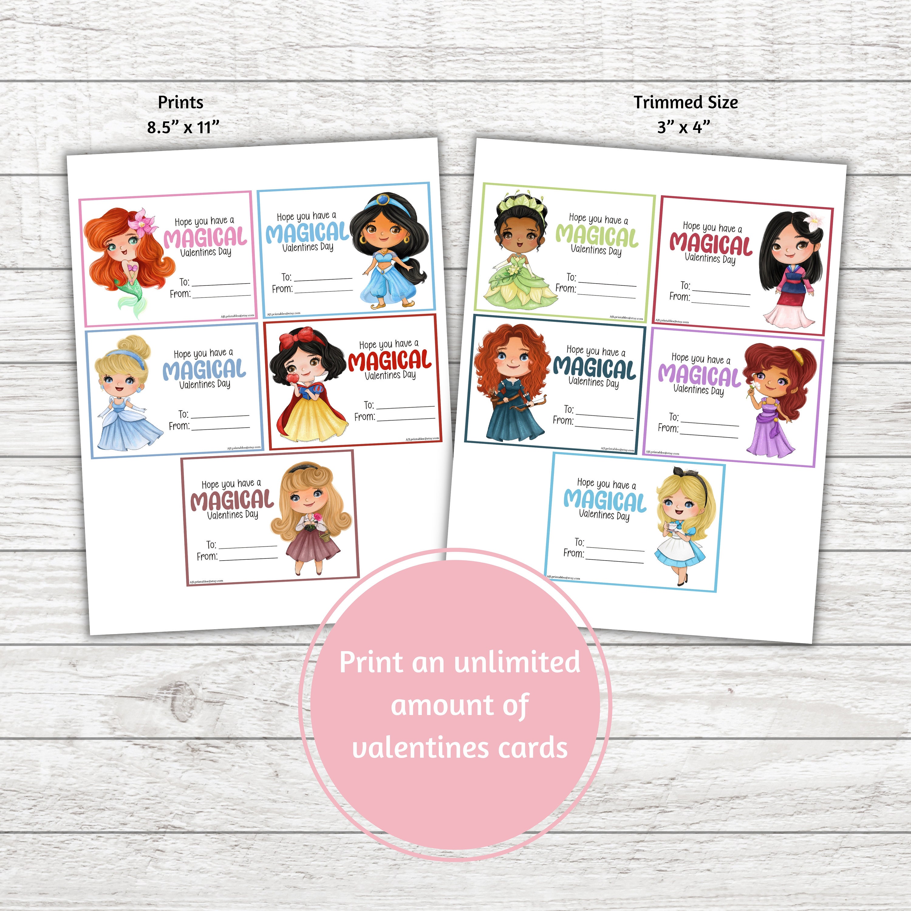 Printable Princess Valentines, Classroom Valentines Day Cards for Kids ...