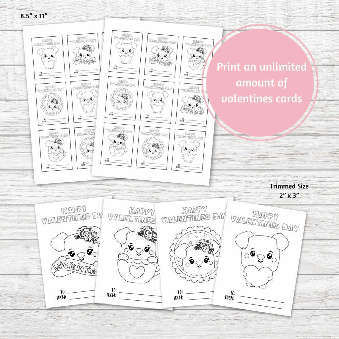 Printable Valentines Day Coloring Cards, Puppy Valentine's Day Cards ...