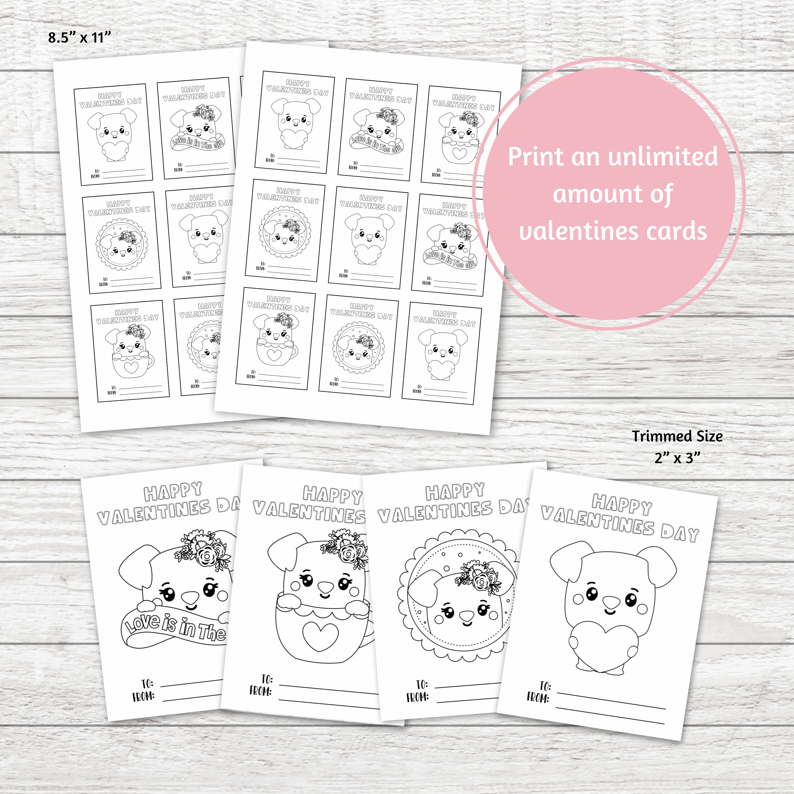 Printable Valentines Day Coloring Cards, Puppy Valentine's Day Cards ...