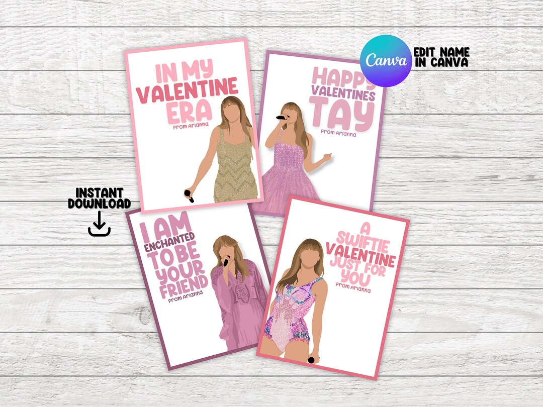 EDITABLE Printable Taylor Swift Valentines, Swiftie Valentines Day ...