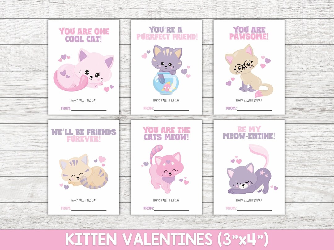 Printable Kitten Valentines, Classroom Valentines Day Cards for Kids ...