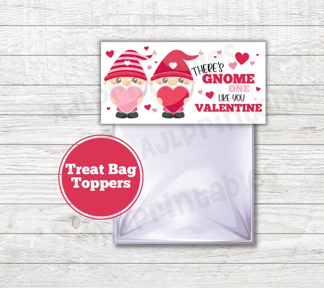 PRINTABLE Gnome Valentine Treat Bag Topper/tag, Valentines Day Cards ...