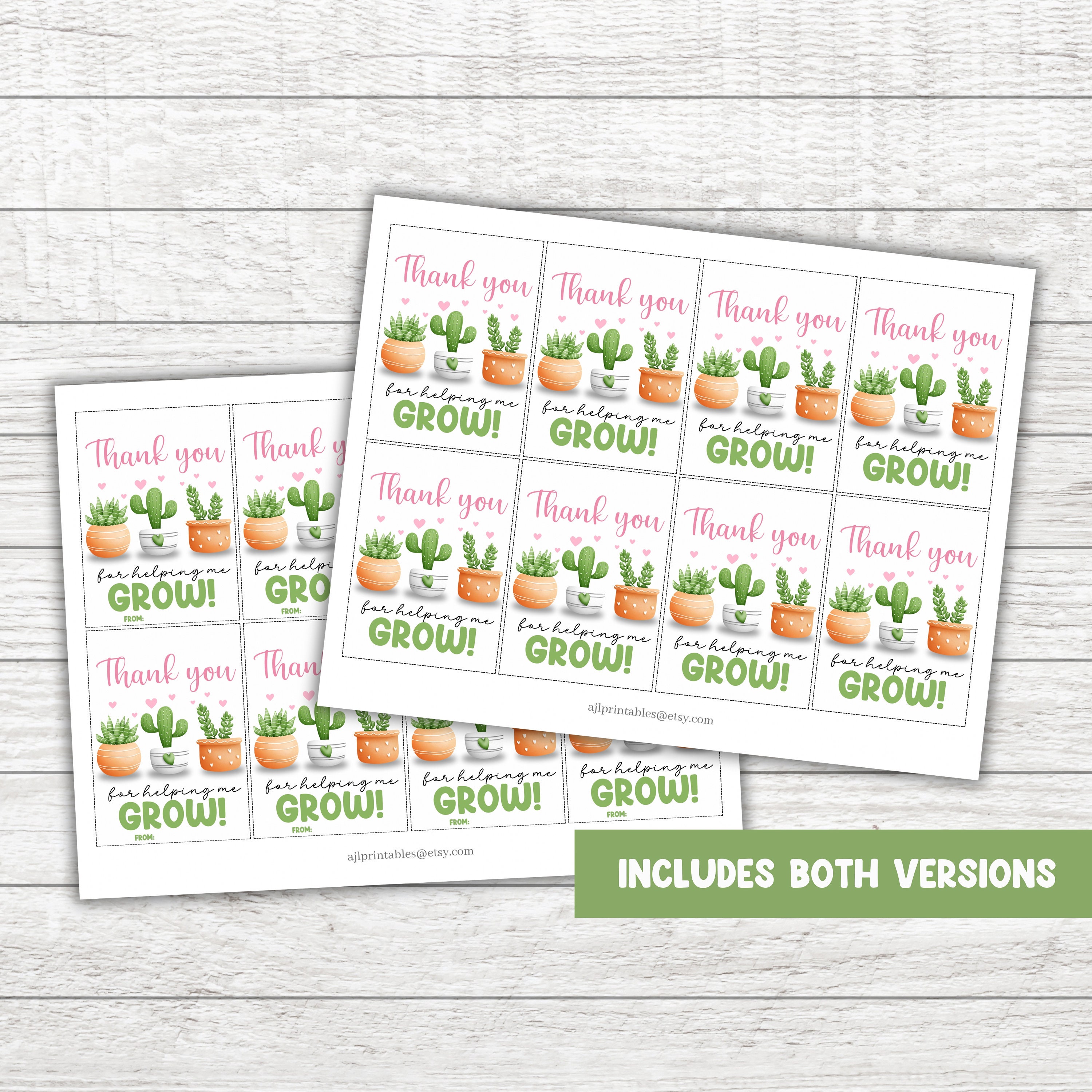 Thanks for Helping Me Grow Teacher Favor Tag Appreciation Gift Tag End ...