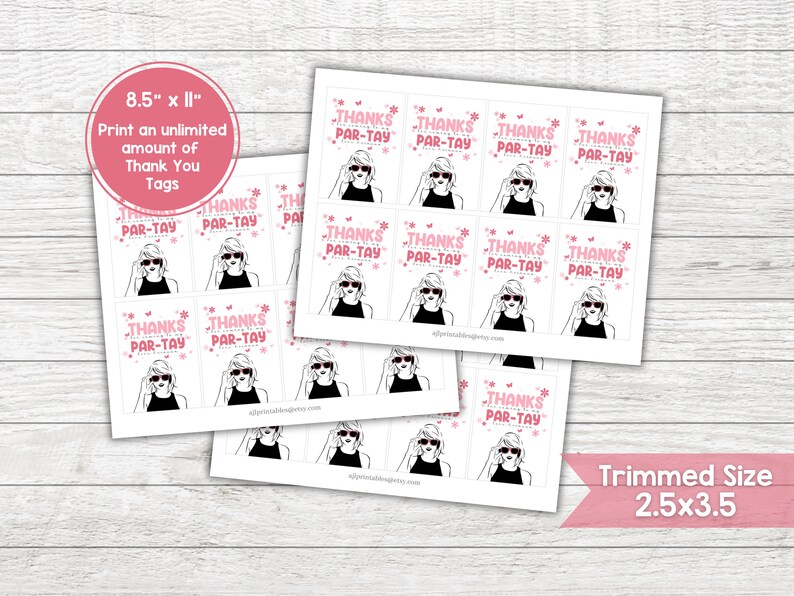 EDITABLE Printable Taylor Swift Thank You Tag, Swiftie Birthday Favor ...