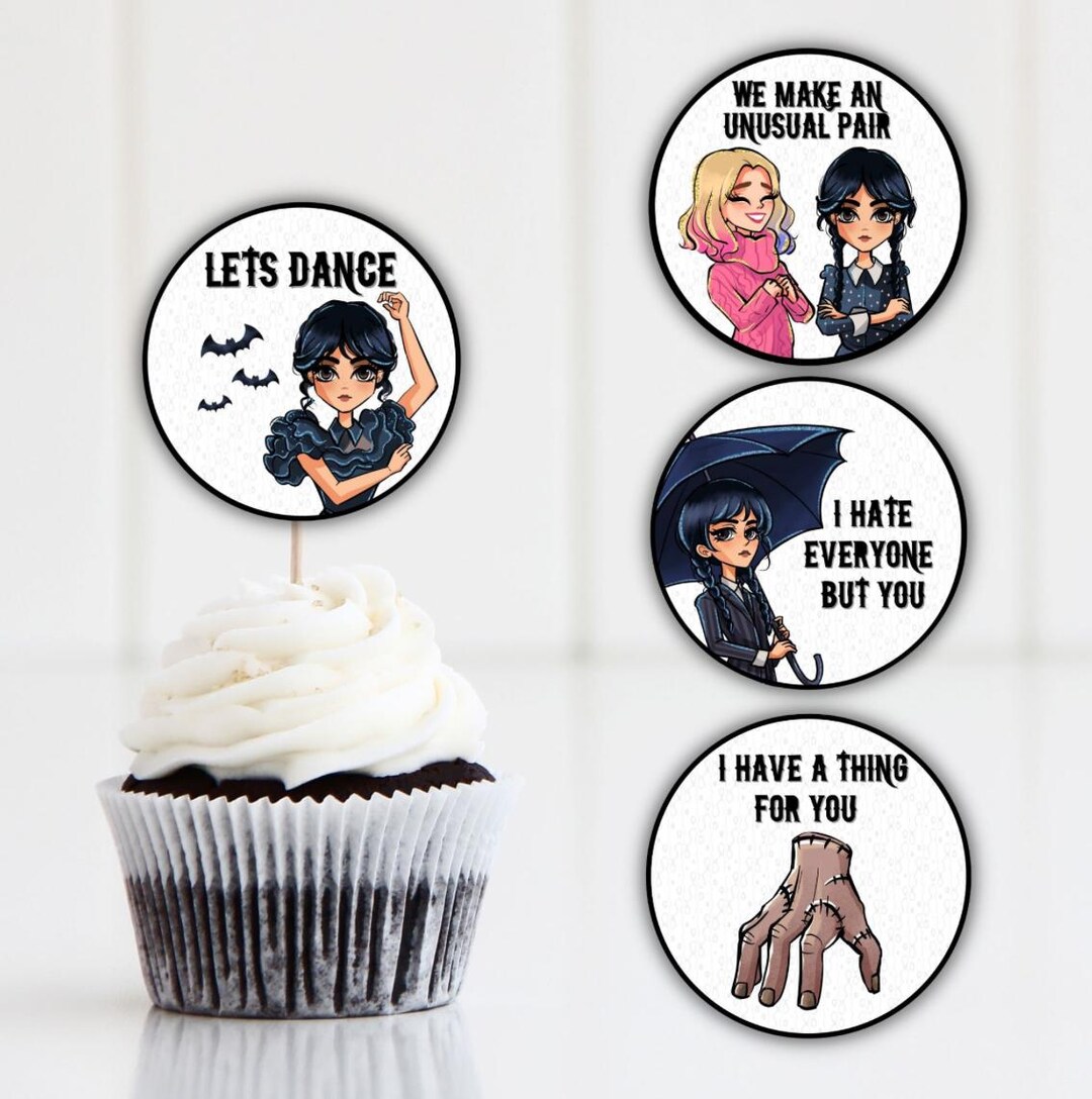Gothic Girl Cupcake Toppers, the Addams Family Cake Toppers, Party ...