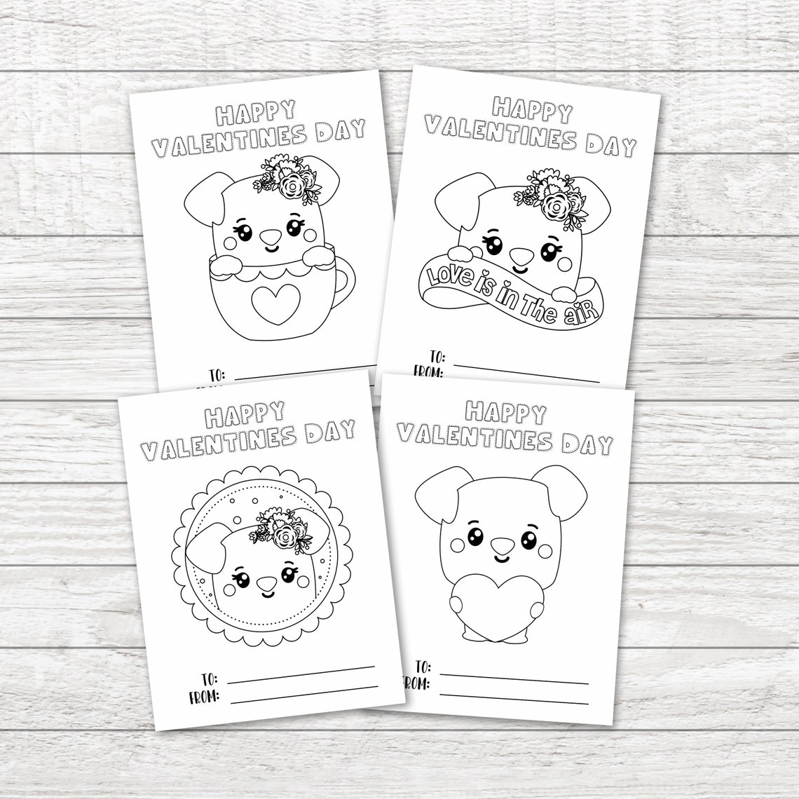 Printable Valentines Day Coloring Cards, Puppy Valentine's Day Cards ...