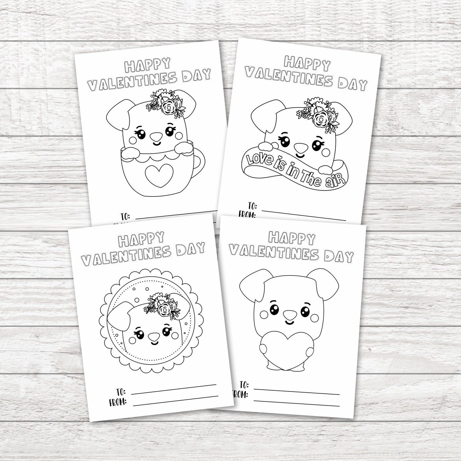 Printable Valentines Day Coloring Cards, Puppy Valentine's Day Cards ...