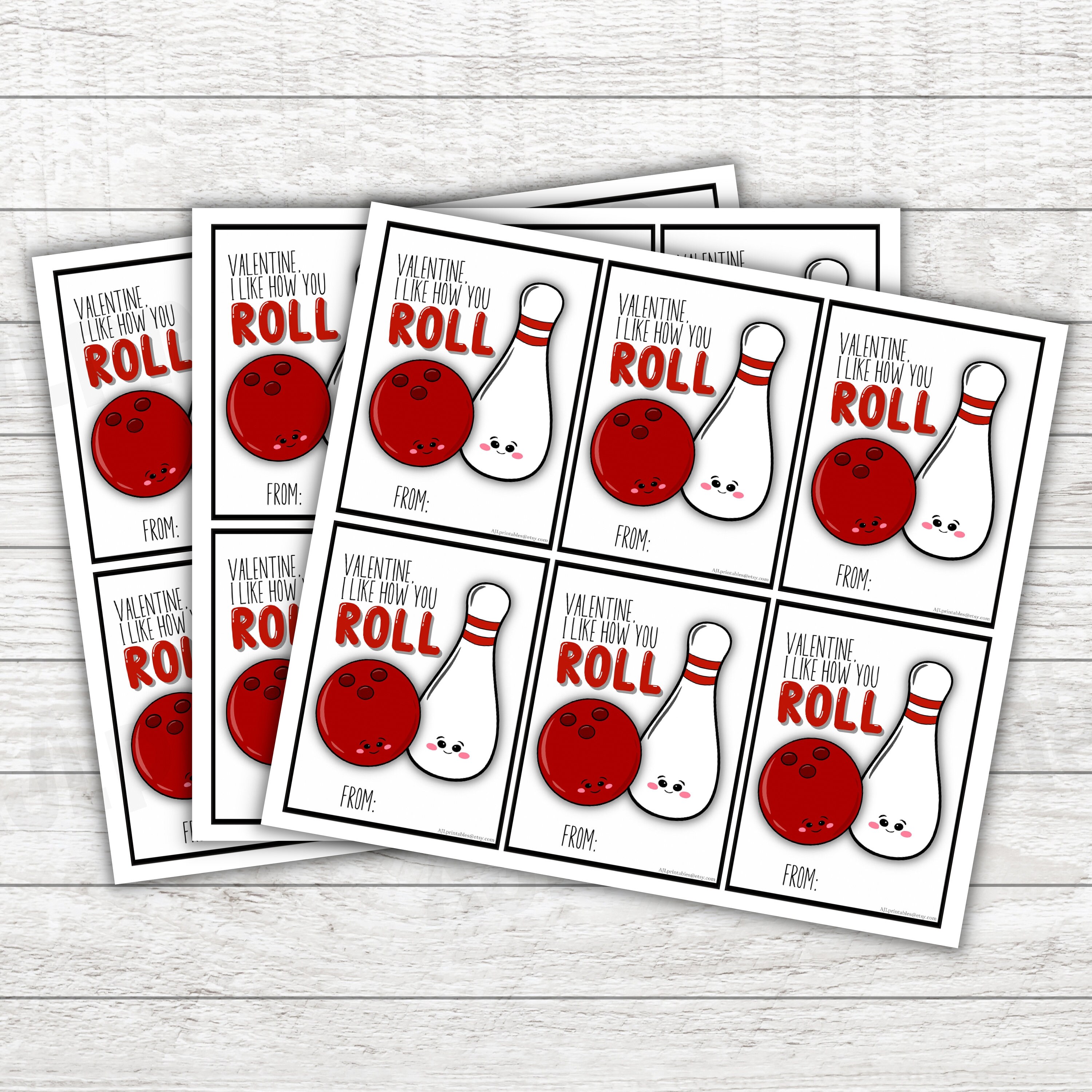 PRINTABLE Bowling Valentines, Sports Valentines, Classroom Valentines ...