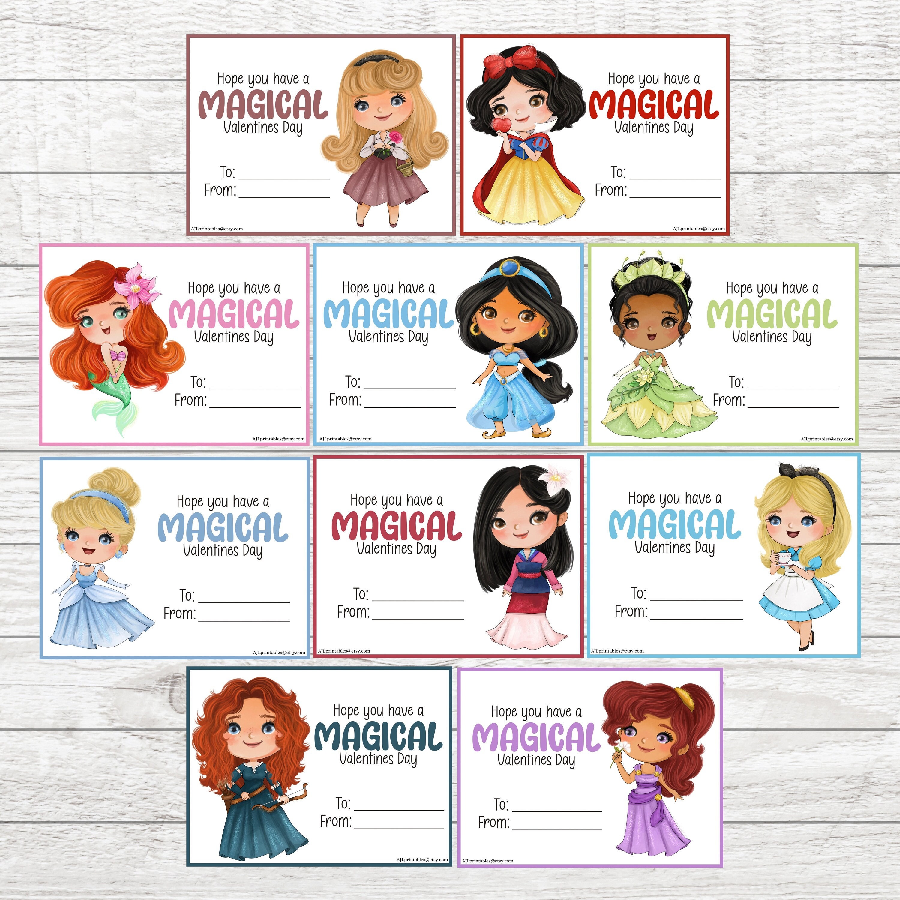 Printable Princess Valentines, Classroom Valentines Day Cards for Kids ...