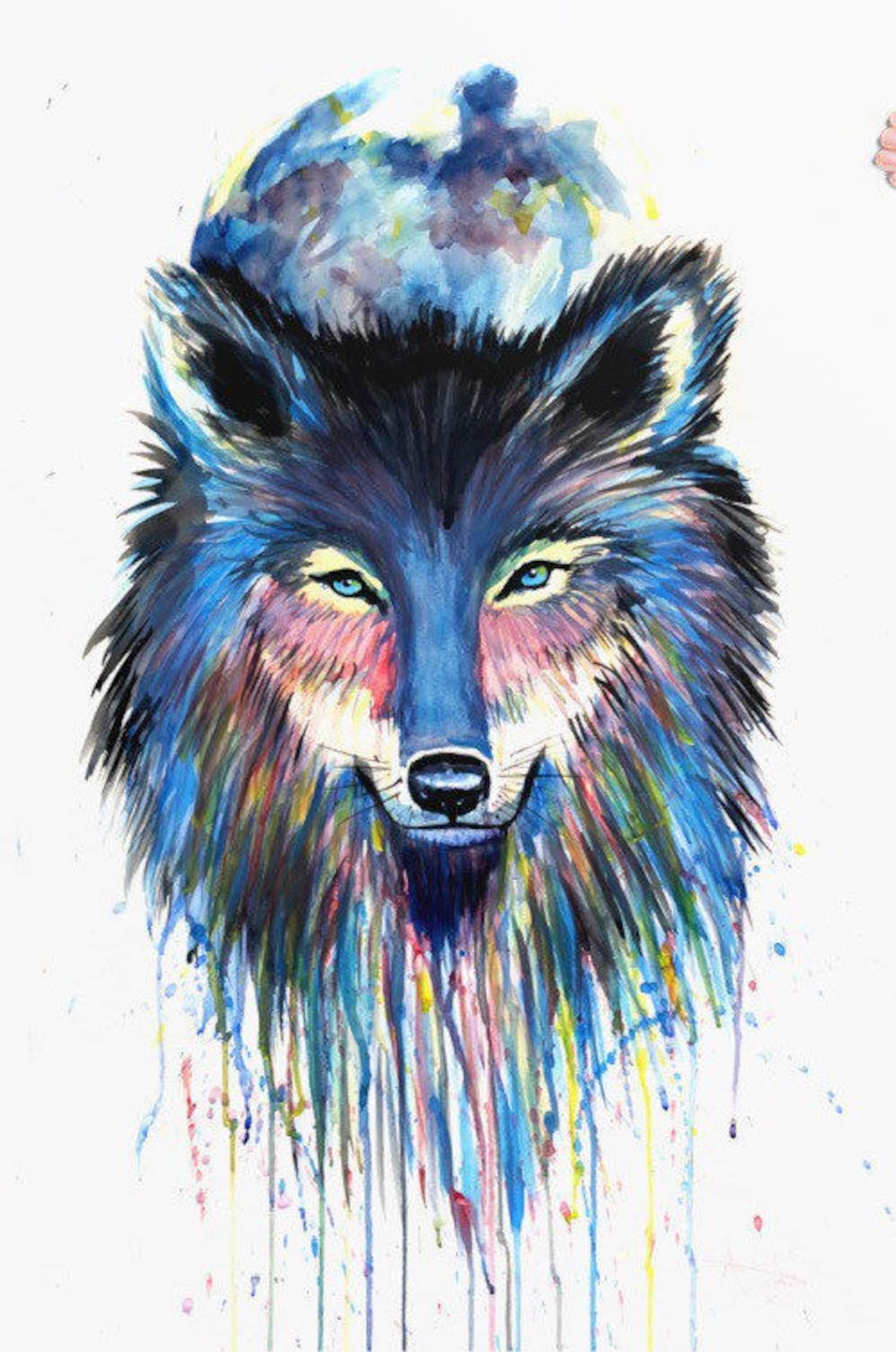 Colourful wolf painting poster art print mothers day | Etsy