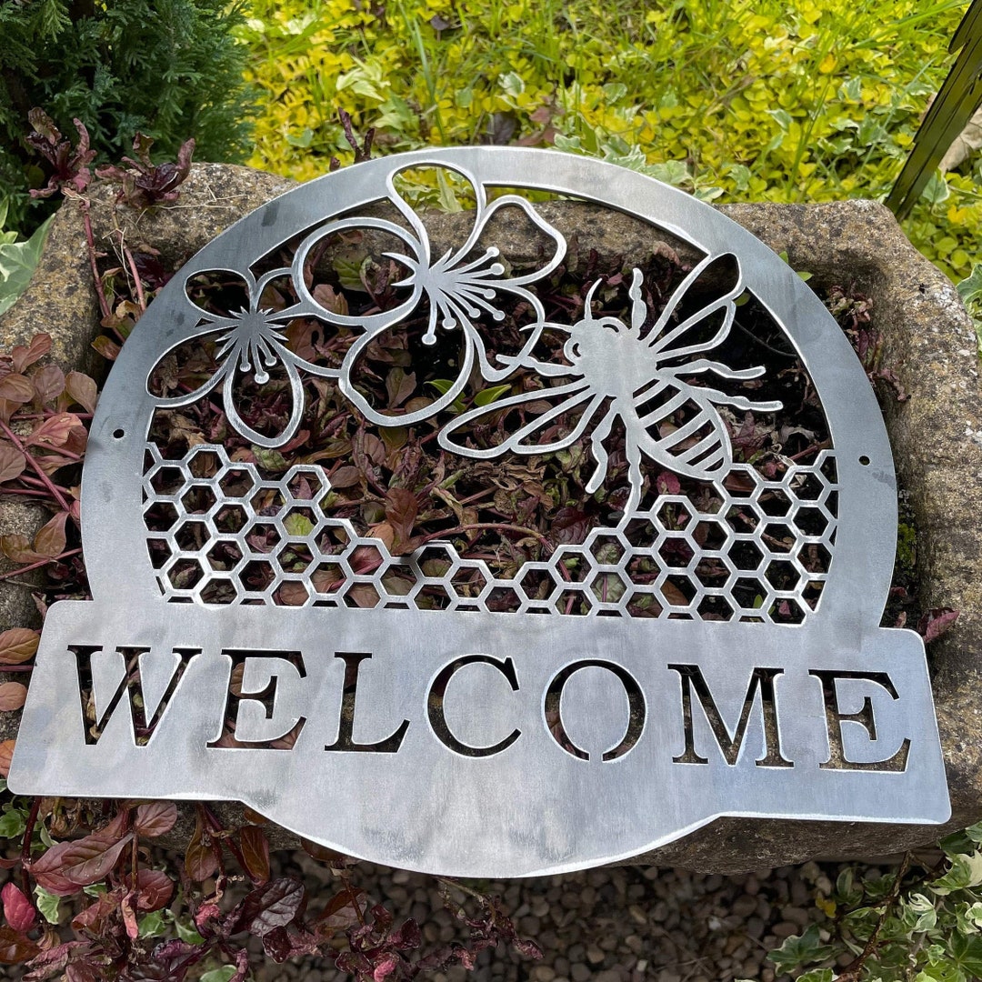 Bee Welcome Sign Metal, Garden Decoration, Living Room Décor, Wall Art ...