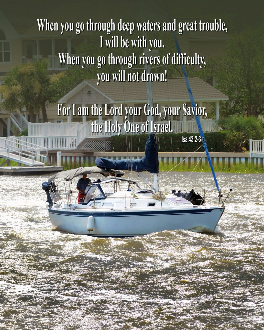 Photograph of Sailboat on River With Rough Waters, Bible Quote, Wall ...