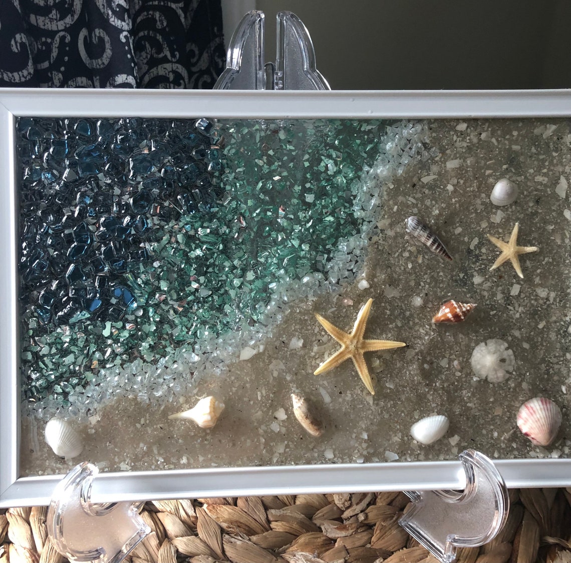 7 X 10 Resin Crushed Glass And Sand Beach Scene Framed Art Etsy