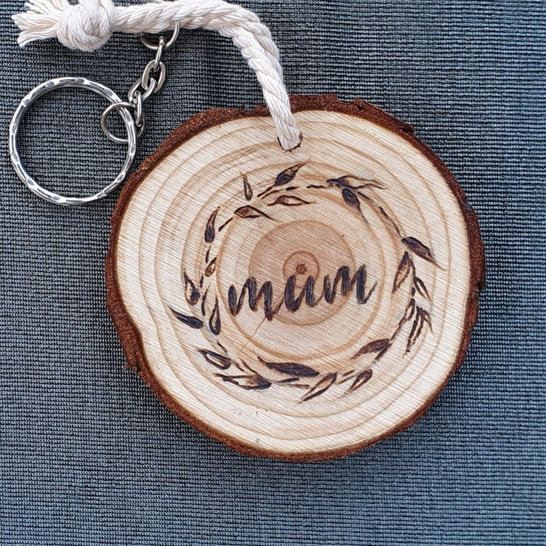 Pyrography Keyring for Mum, Wood Burned Bag Charm, Gift for Mum - Etsy