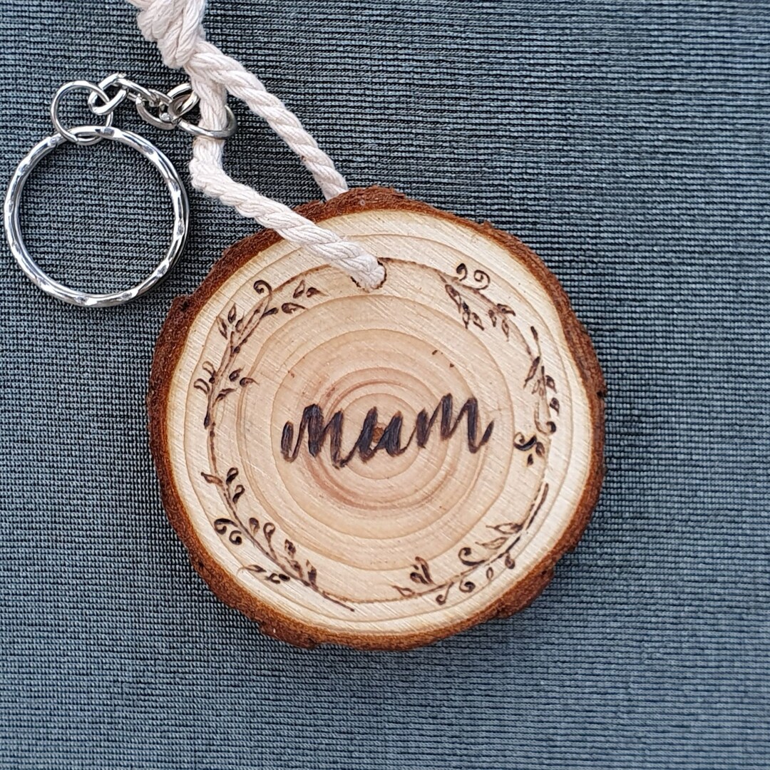 Pyrography Keyring for Mum, Wood Burned Bag Charm, Gift for Mum - Etsy
