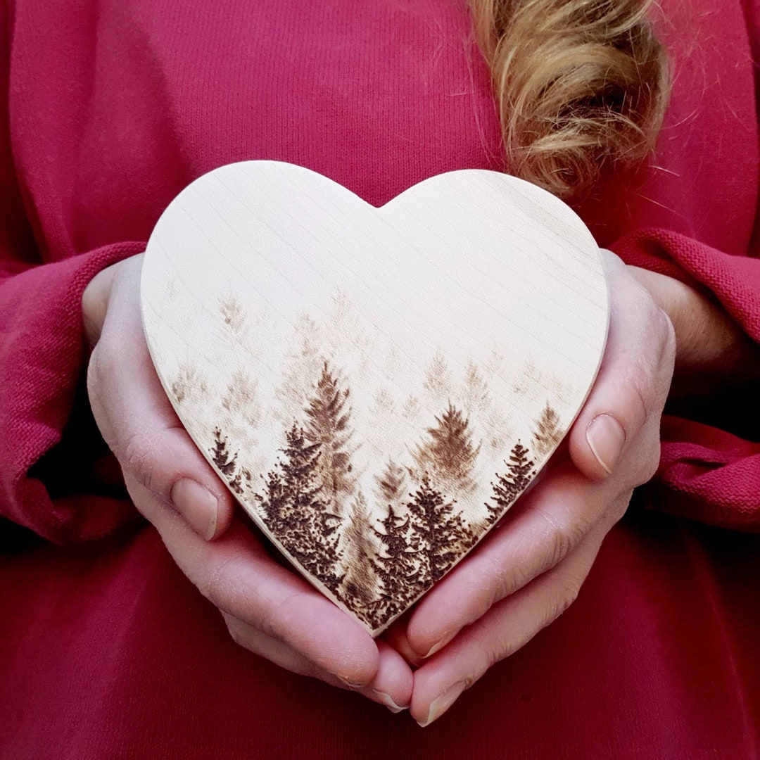 Pyrography Heart Art, Wooden Wall Hanging for Wedding Gift or First ...