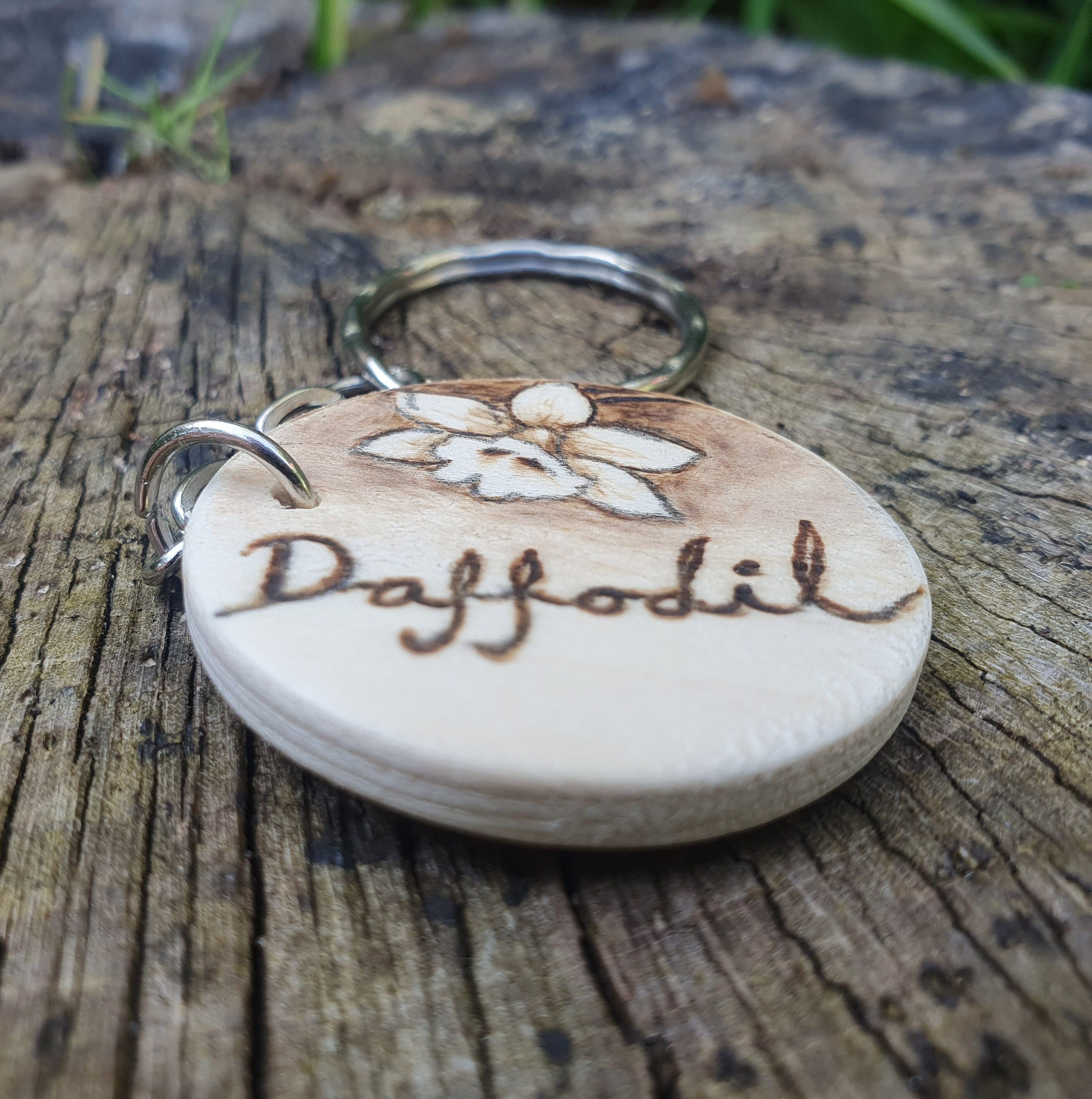 Personalised Birth Flower Key Rings, Wood Burned Flower Key Rings, Name ...