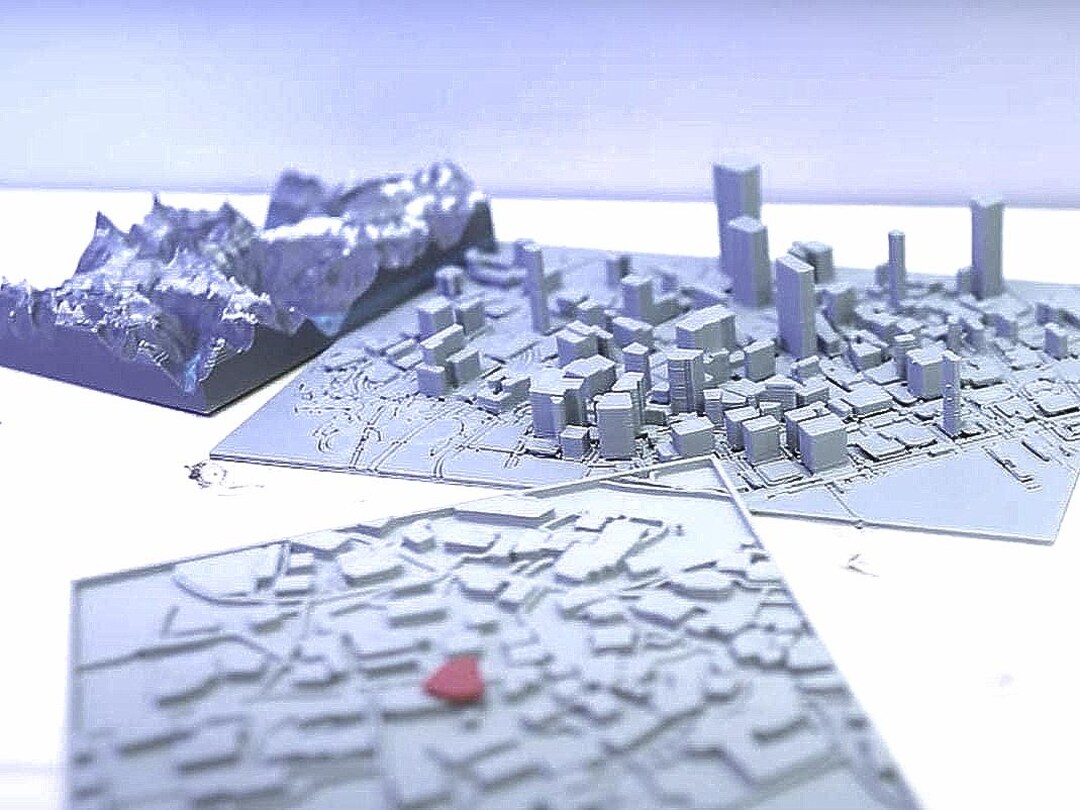 Custom 3D Printed Raised Relief Maps Cities Landscapes Terrain Features ...