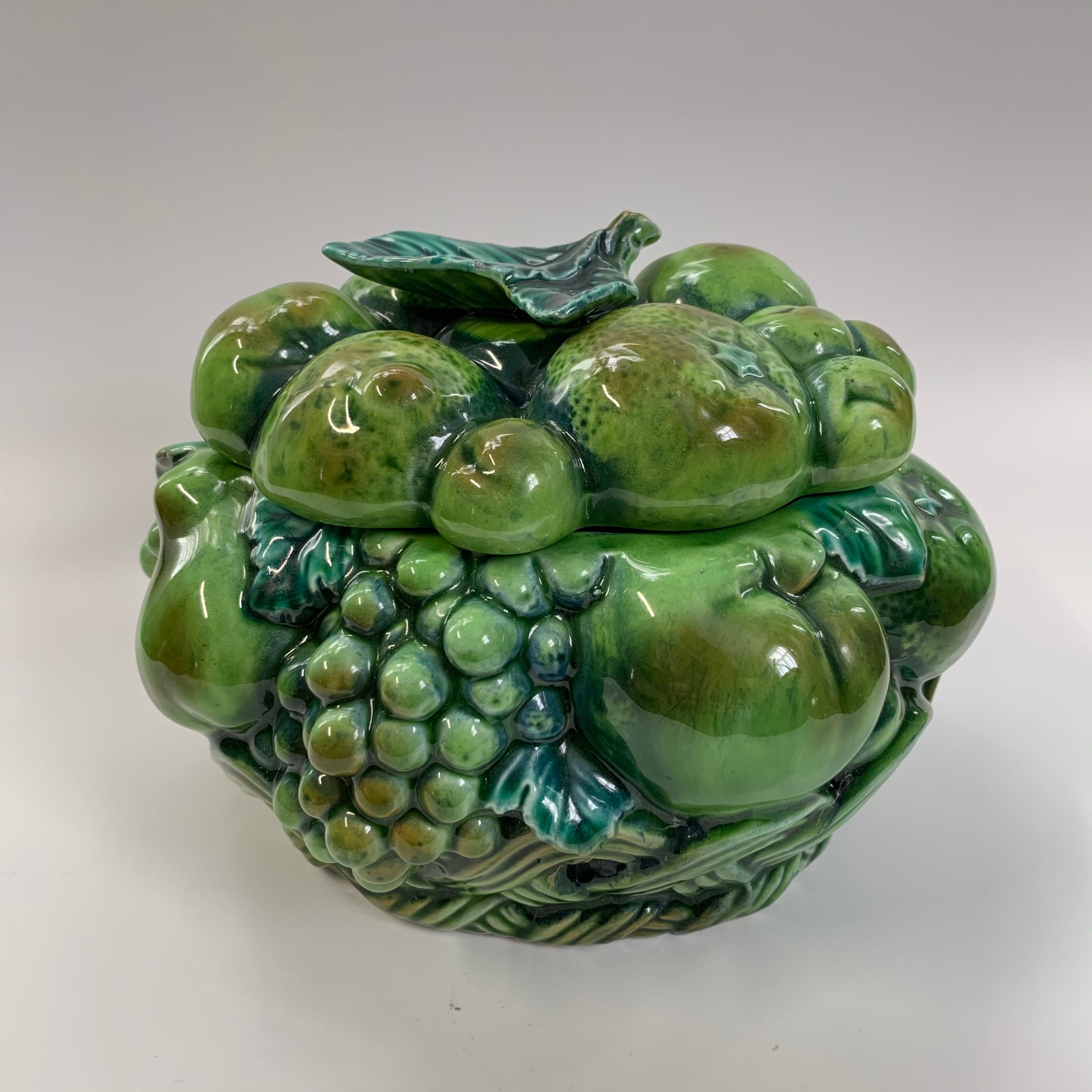 Vintage 1960 INARCO Green Fruits Candy Dish Bowl With Lid Cookies Jar ...
