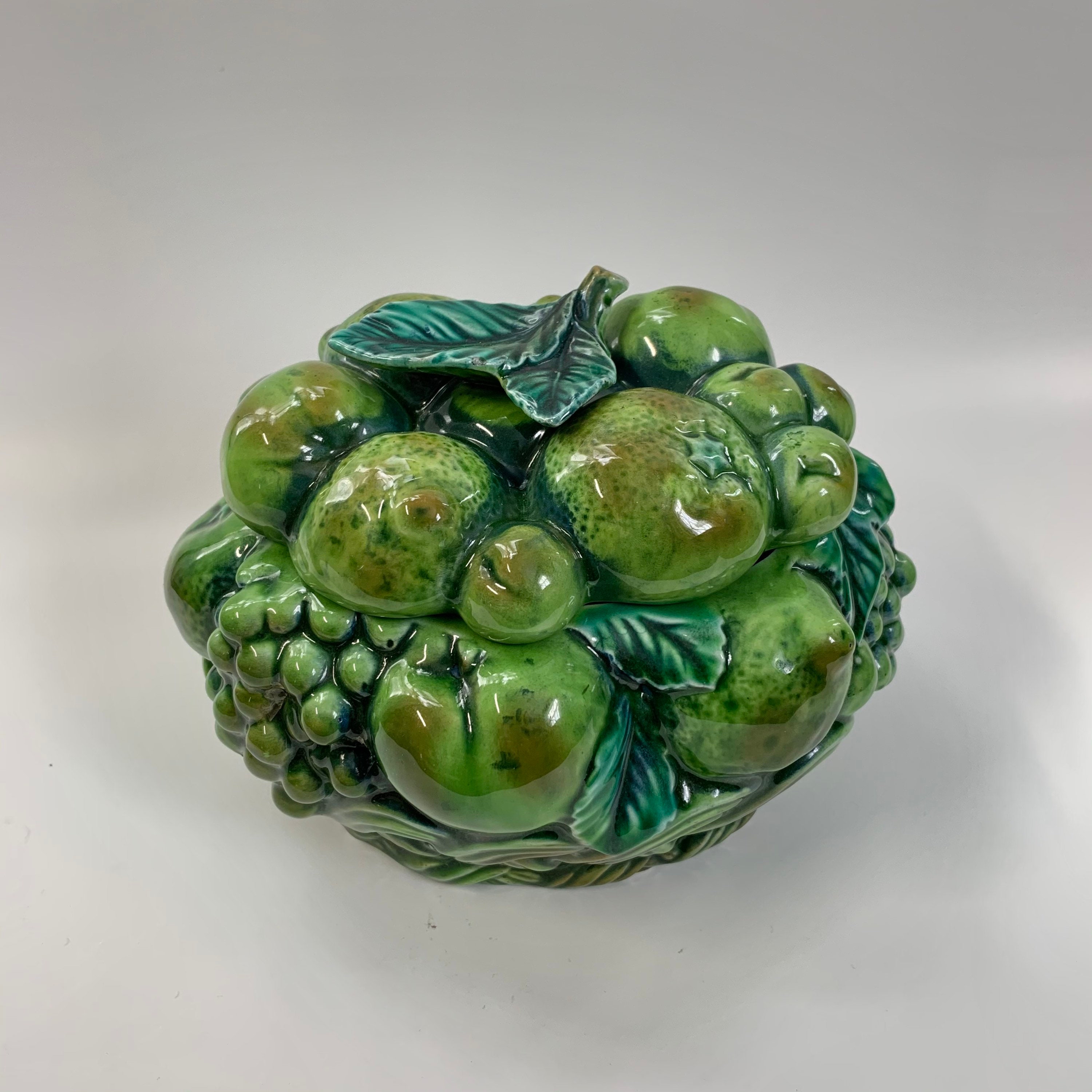 Vintage 1960 INARCO Green Fruits Candy Dish Bowl With Lid Cookies Jar ...