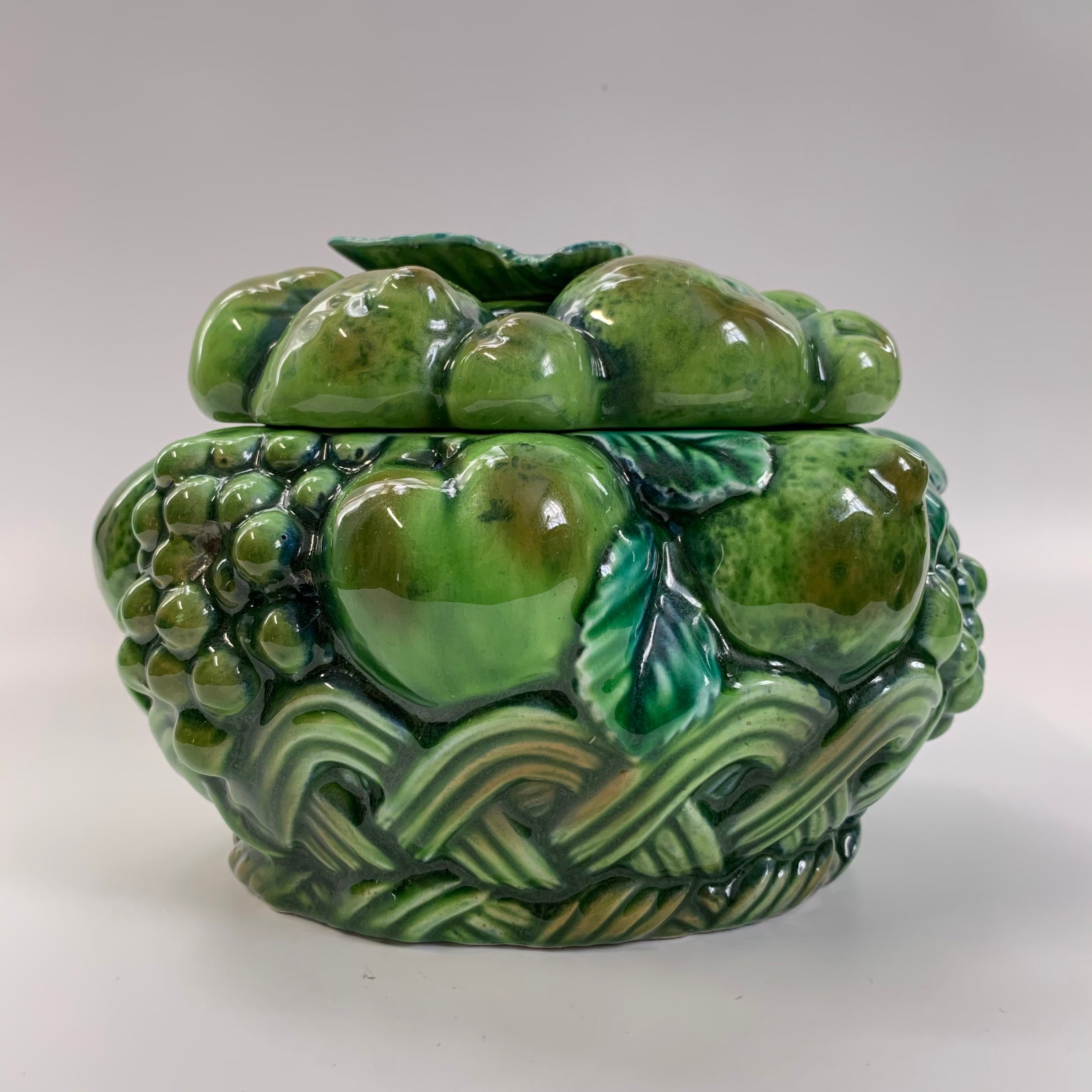 Vintage 1960 INARCO Green Fruits Candy Dish Bowl With Lid Cookies Jar ...