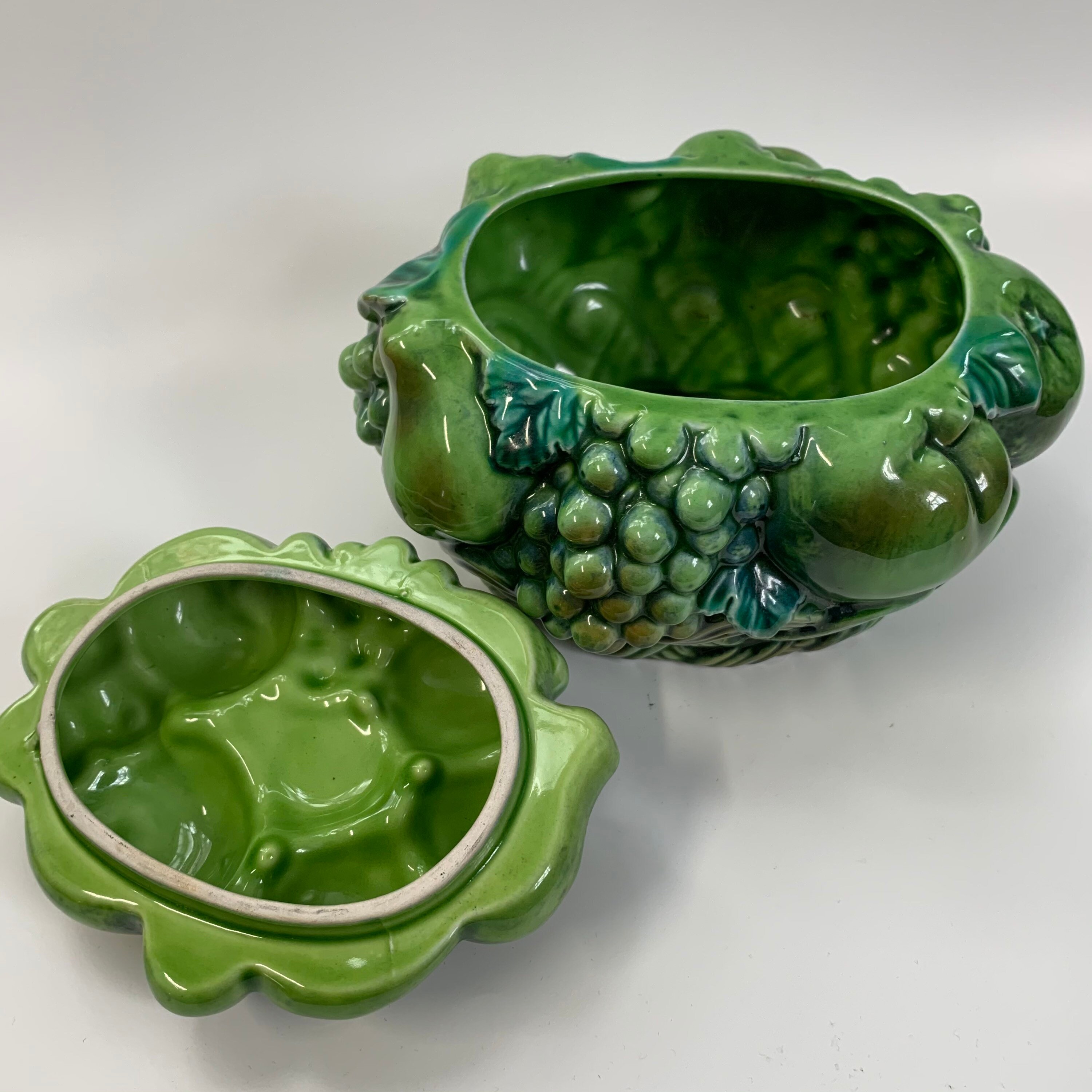 Vintage 1960 INARCO Green Fruits Candy Dish Bowl With Lid Cookies Jar ...