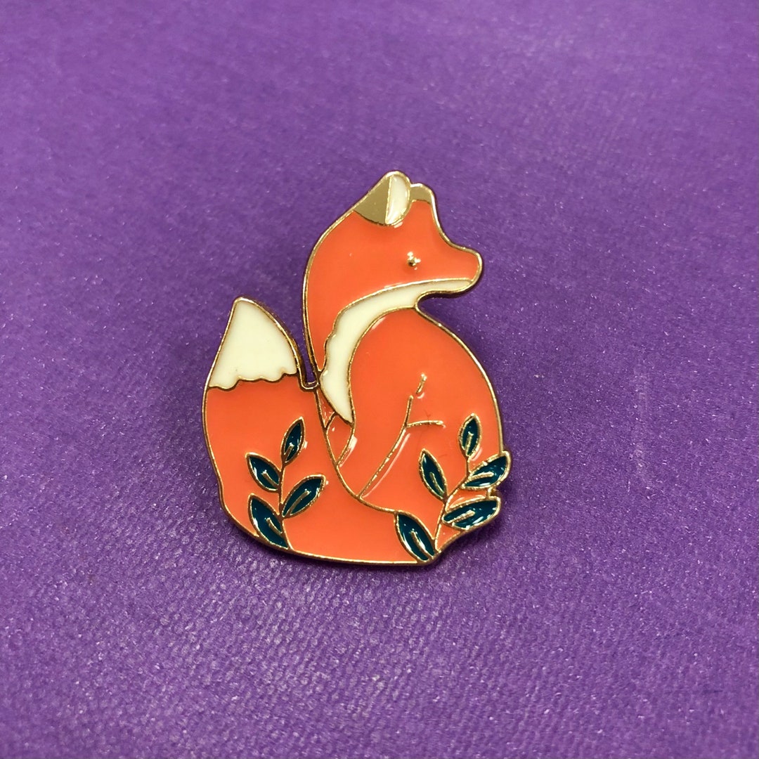 Pastel Orange /peach Fox With Floral Leaves Enamel Pin Badge Quirky Pin ...